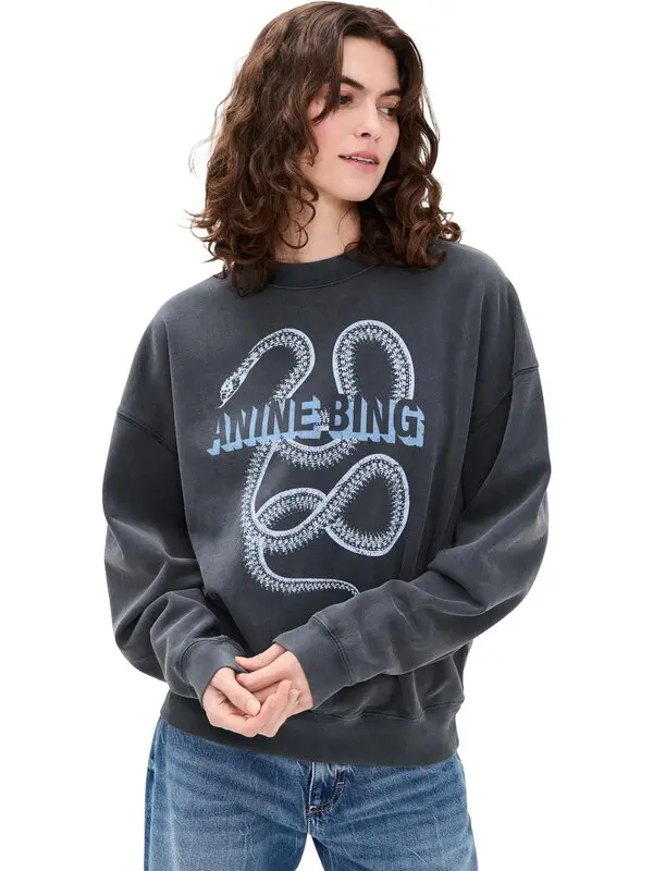 ANINE BING Harvey Crew Snake Sweatshirt - Washed Black