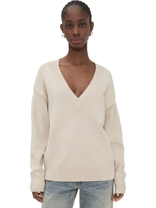 Good American Knit Deep V Sweater - Vanilla001