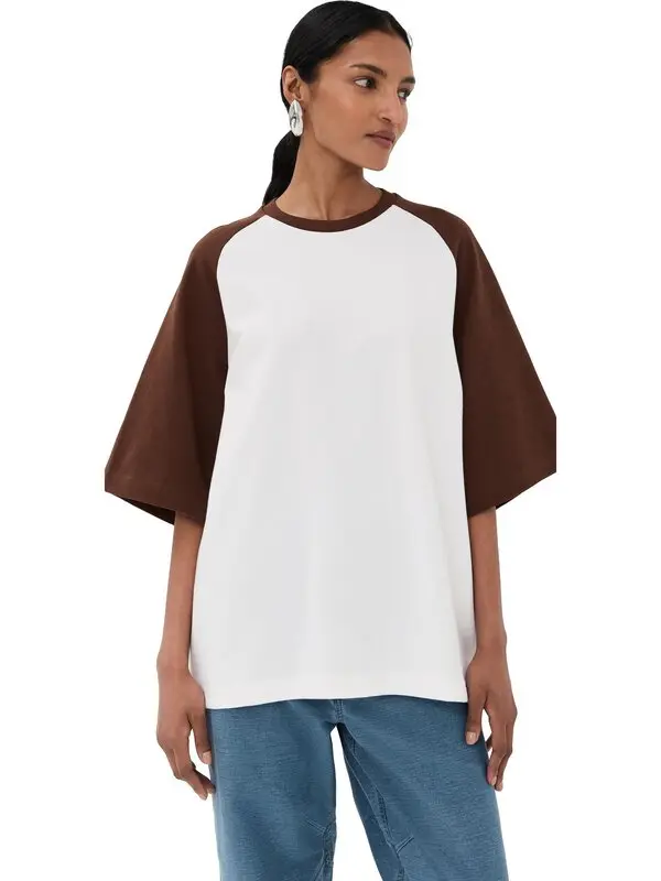 Tibi Baseball Tee - Brown Multi