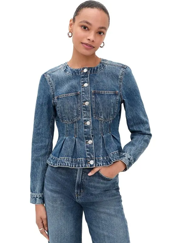Veronica Beard Zahara Peplum Denim Jacket - Time Warp