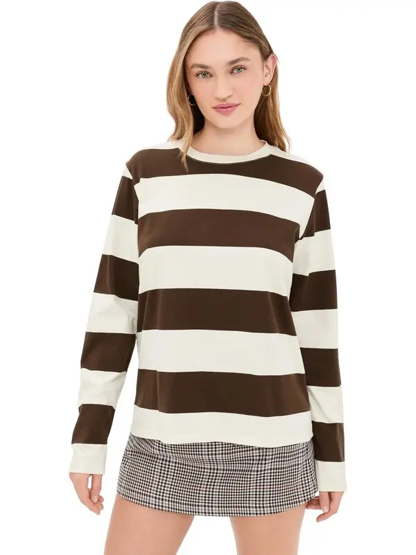 Clare V. Long Sleeve Stripe Tee - Cream/pinecone
