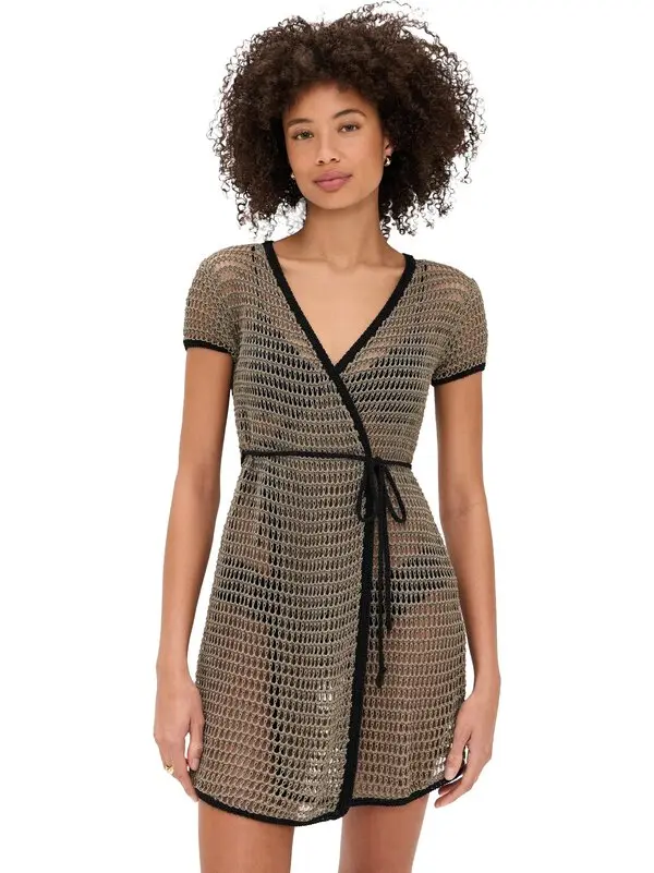 Staud Spritz Crochet Mini Dress - Thyme/black