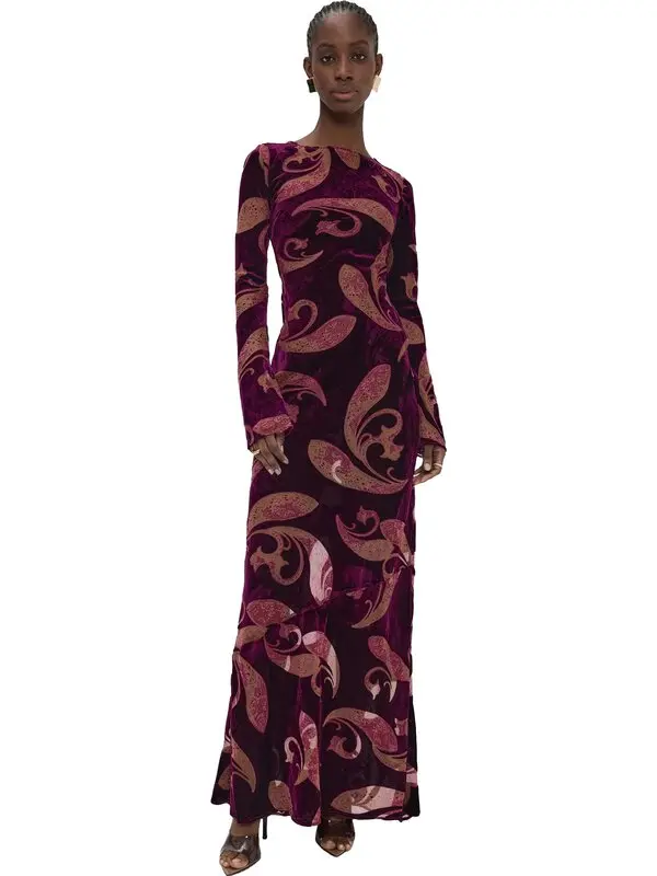 Retrofete Iona Velvet Maxi Dress - Dark Paisley