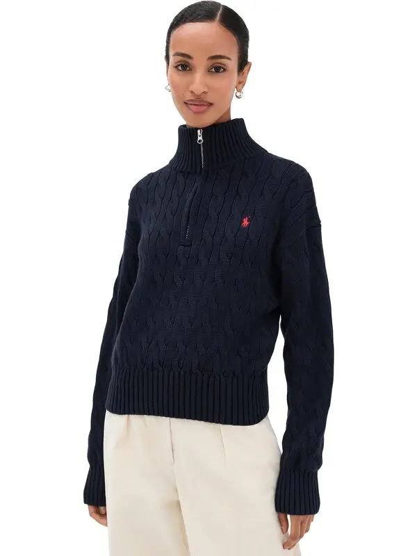 Polo Ralph Lauren Cotton Cableknit Quarter Zip Pullover - Hunter Navy