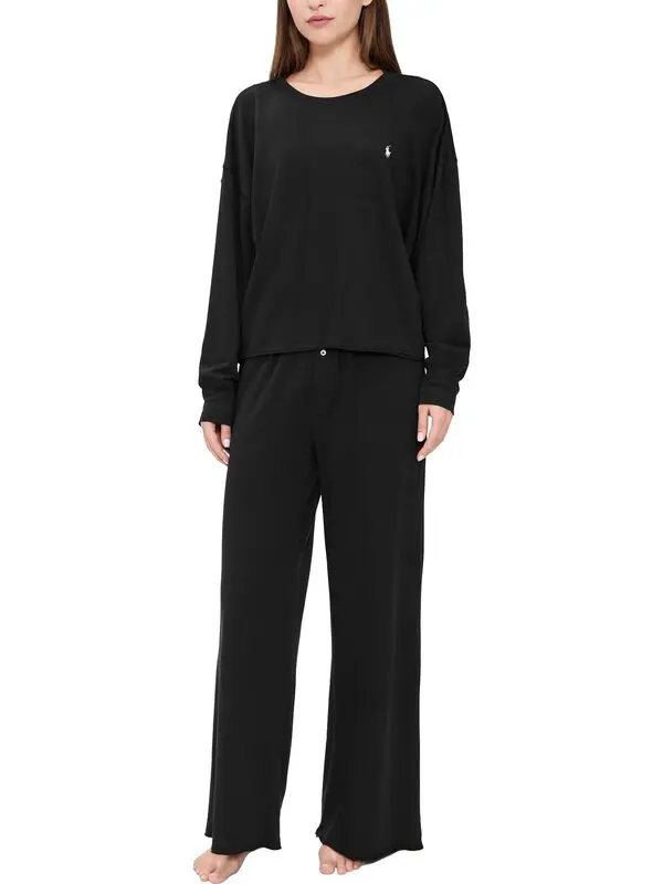 Polo Ralph Lauren Crew Neck Wide Leg Pants Set - Black