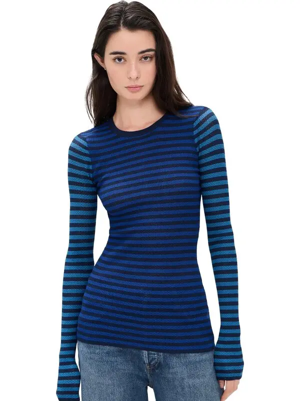 PEACHY DEN Honeycomb Knit Striped Top - Navy Stripe