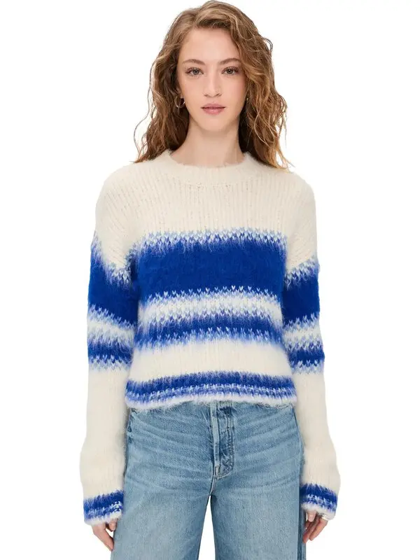 MOTHER Striped Fuzzy Knit Crop Sweater - Blurred Lines