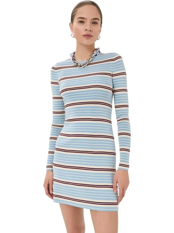 Rabanne Stripe Mini Dress - Baby Blue/bordeaux/ecru