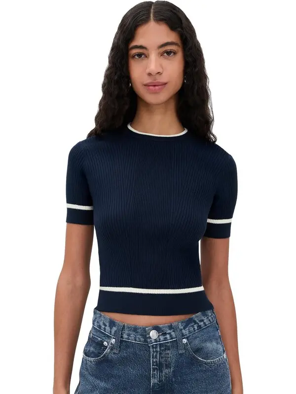 Rag & Bone Kassy Rib Short-sleeve Tee - Navy