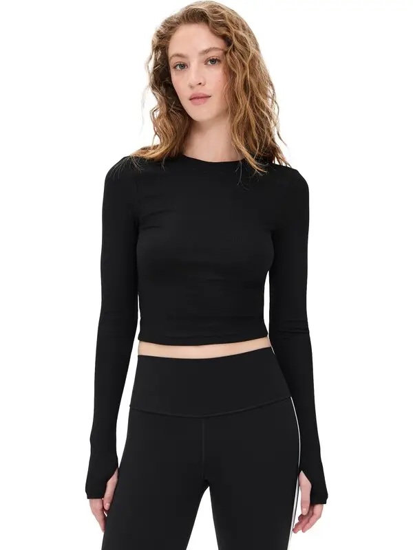 Splits59 Louise Rib Long Sleeve Crop - Black