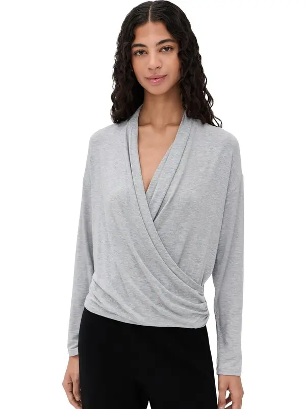 Vince Relaxed Long Sleeve Wrap Top - H Pale Grey