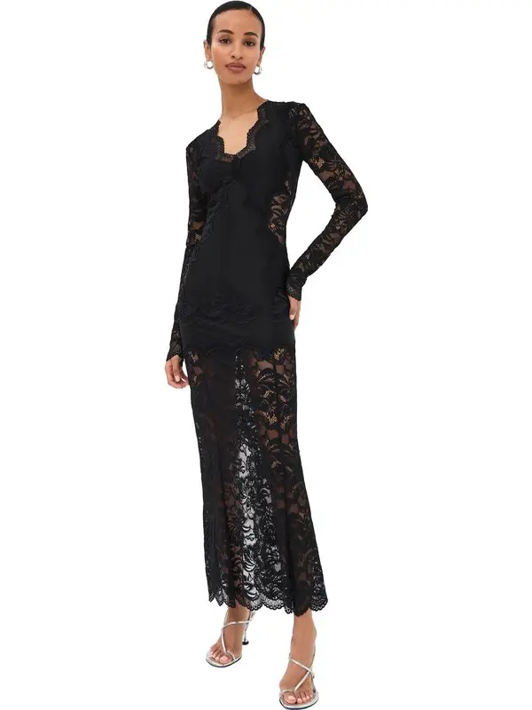 Rabanne Long Lace Dress - Black