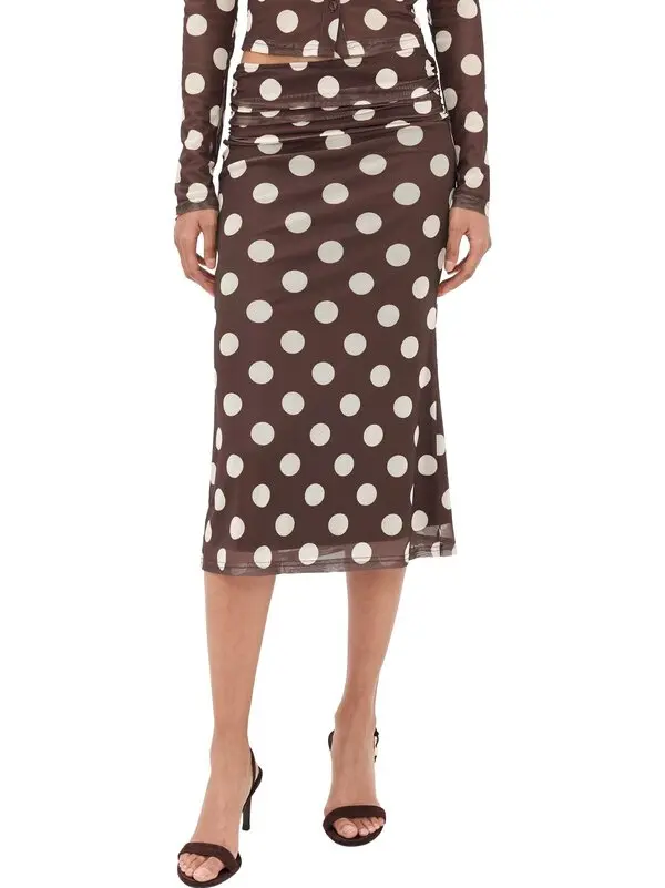 BAILEY ROSE Polka-dot Midi Skirt - Chocolate