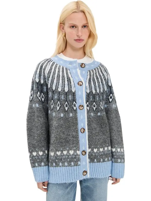 Blanknyc Fair Isle Knit Cardigan - Grey Combo