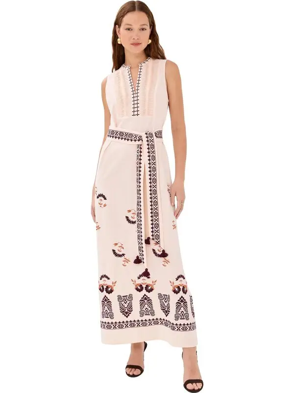 Figue Joan Embroidered Midi Dress - Biscotti Beige
