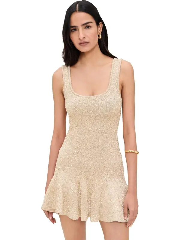 LoveShackFancy Sarajane Sequined Mini Dress - Honey Gold