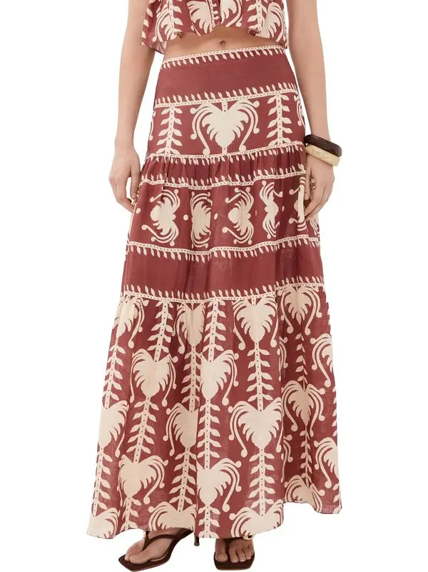 Johanna Ortiz Rituales Maxi Skirt - Marsala/ecru