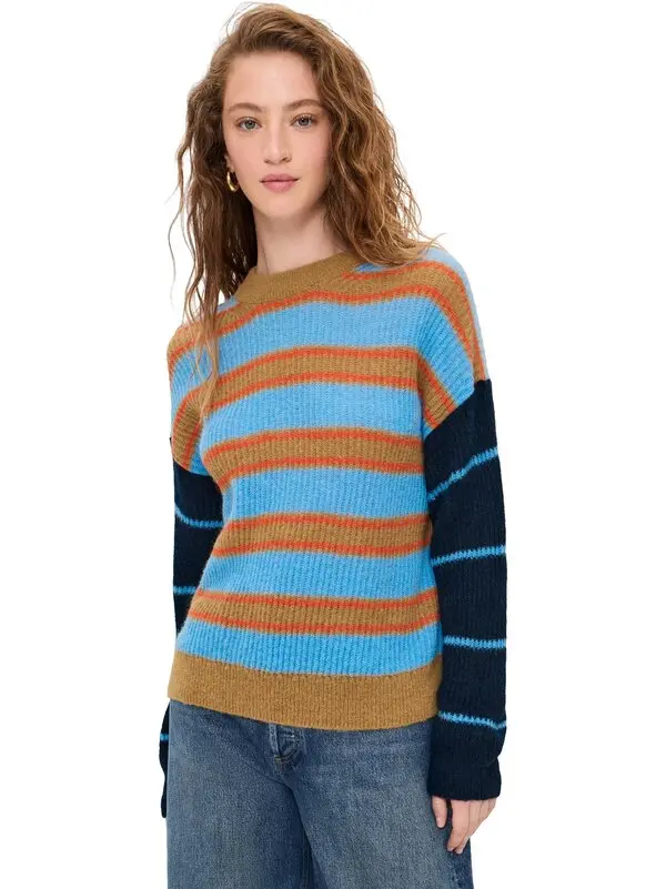 Closed Striped Crew Neck Sweater - Sky Blue