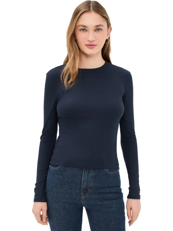 FRAME Long Sleeve Rib Crew Tee - Navy