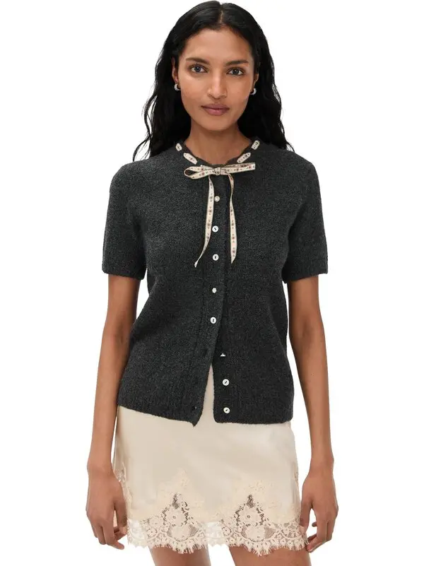 Lingua Franca Amalie Cardigan - Charcoal