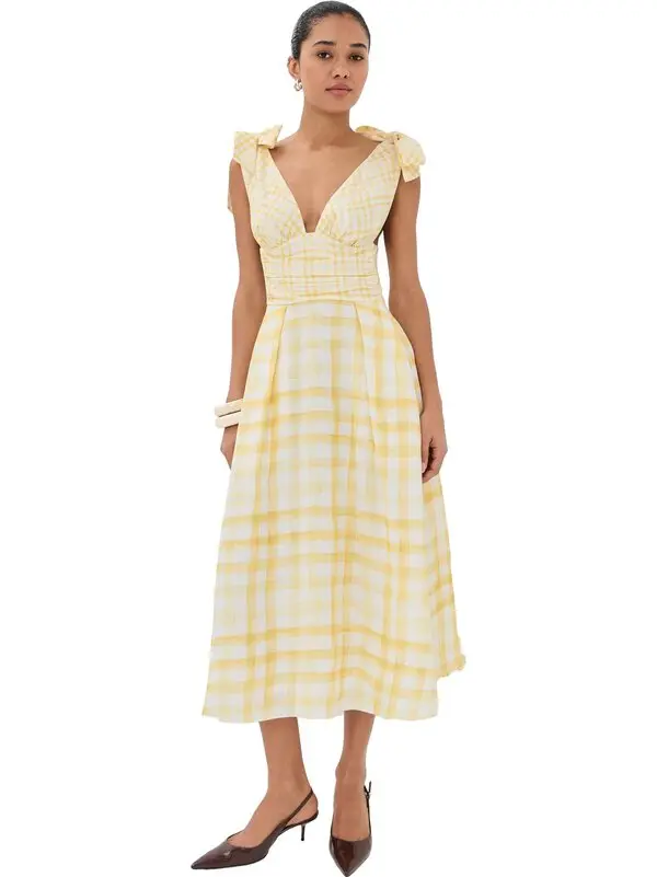 Rosie Assoulin Bow Shoulder Midi Dress - Yellow