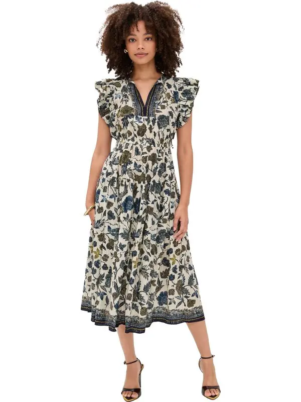 Ulla Johnson Kairi Flutter Sleeve Midi Dress - Porcelain