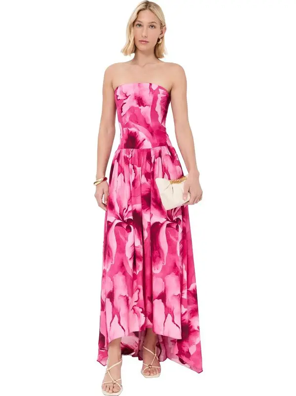 AZLEE Nayara Strapless Midi Dress - Watercolor Floral