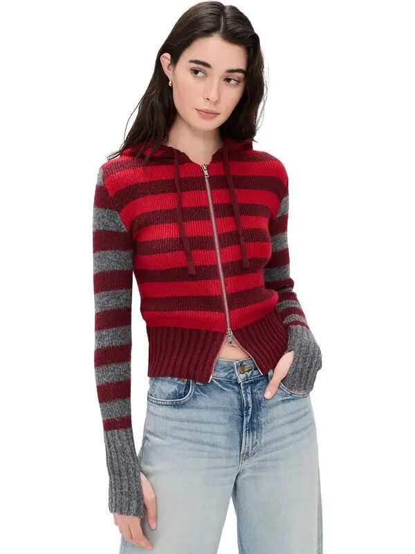 PEACHY DEN Anita Striped Hoodie - Burgundy Stripe