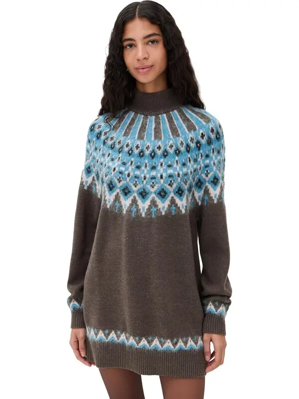 Staud Liza Fair Isle Knit Sweater Dress - Banff