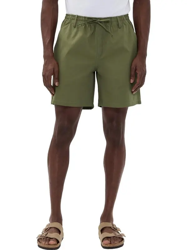 BATHER Cotton Herringbone Leisure Shorts - Olive