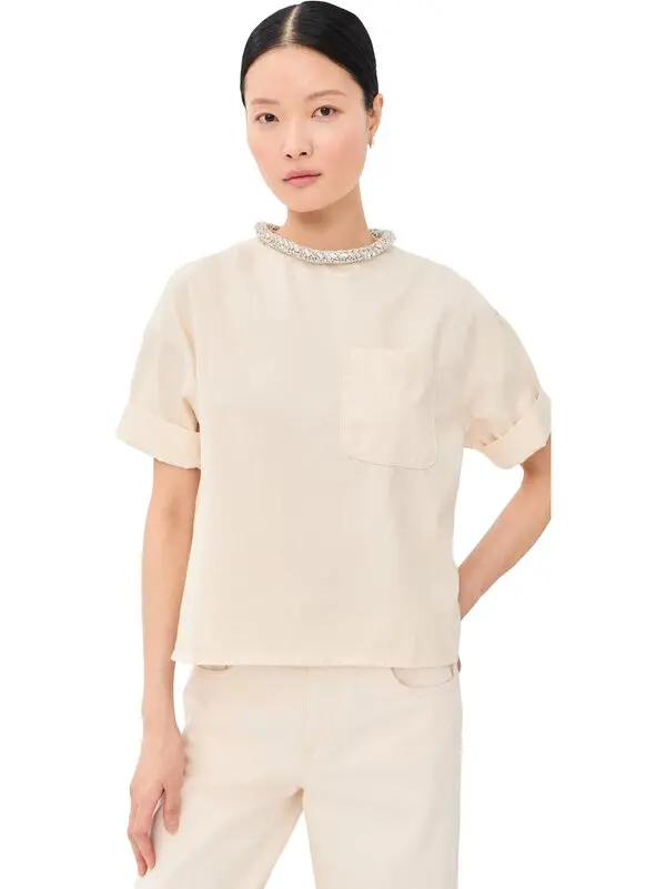 TWP Twill Top With Crystal Collar - Natural