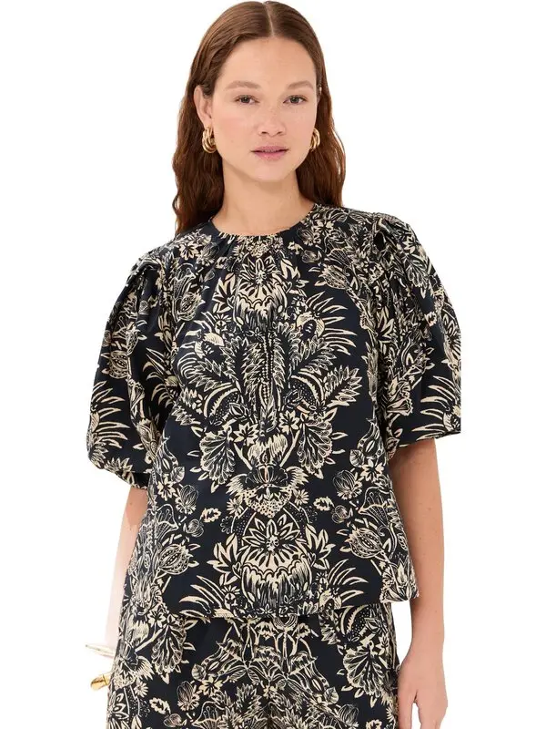 Ulla Johnson Frantiska Floral Top - Noir Flora