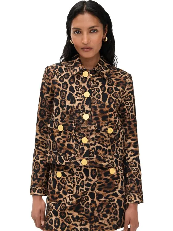 L'Agence Nyx Leopard Print Crop Jacket - Brown Patch Leopard