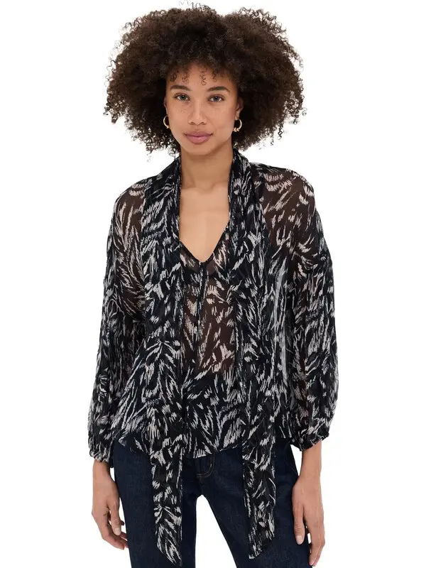 APIECE APART Nina Tie Neck Top - Abstract Animal Midnight