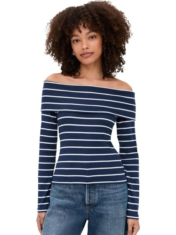 Splendid Off-shoulder Top - Navy/white
