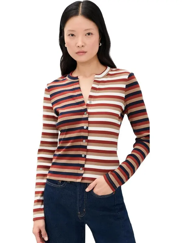 Veronica Beard Long Sleeve Dilia Top - Malt/navy/red Oak