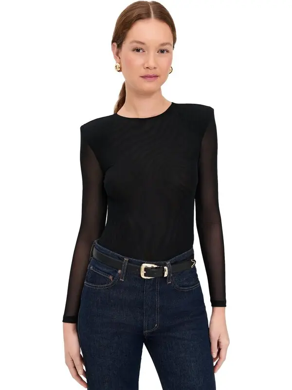 L'Agence Trista Shoulder Pad Bodysuit - Black