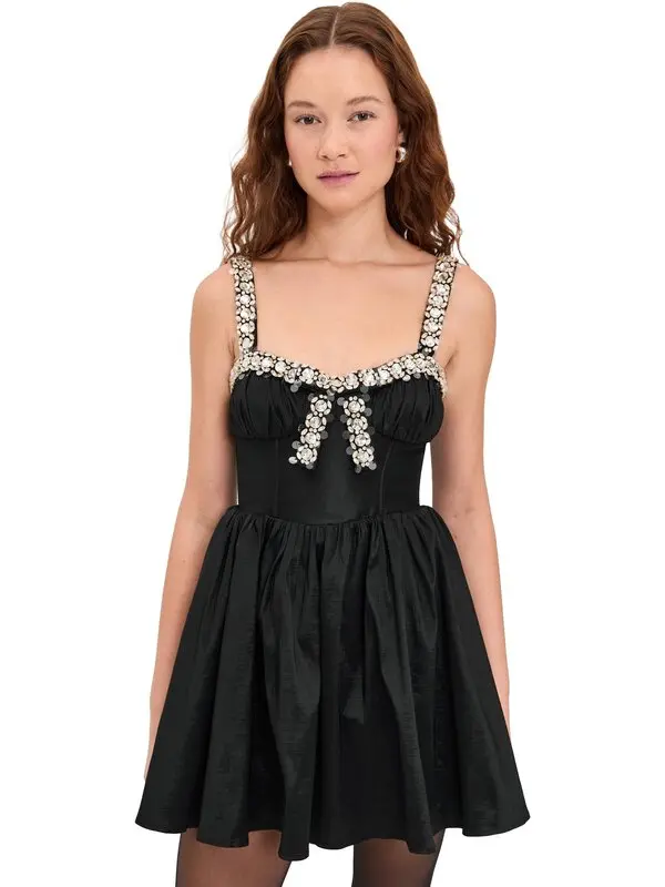 For Love & Lemons Emalie Taffeta Mini Dress - Black