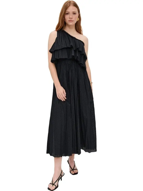 Ulla Johnson Agneta One-shoulder Midi Dress - Noir