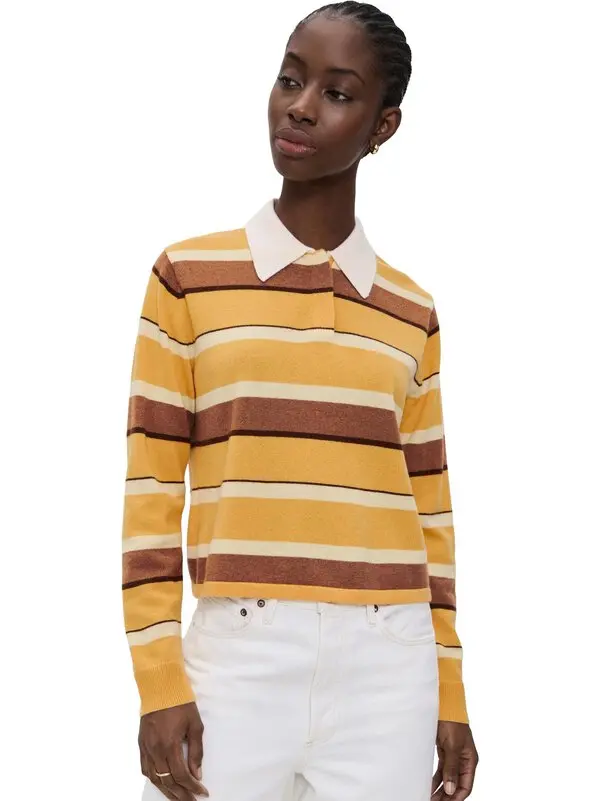 Guest In Residence Cashmere Cropped Stripe Rugby Sweater - Sole Combo