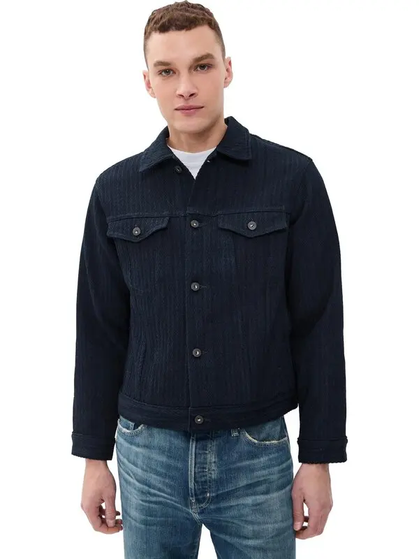 Naked & Famous Denim Herringbone Denim Trucker Jacket - Indigo