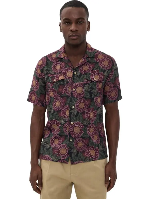 Faherty Brand Short Sleeve Reserve Basque Camp Shirt - Black Floral Road