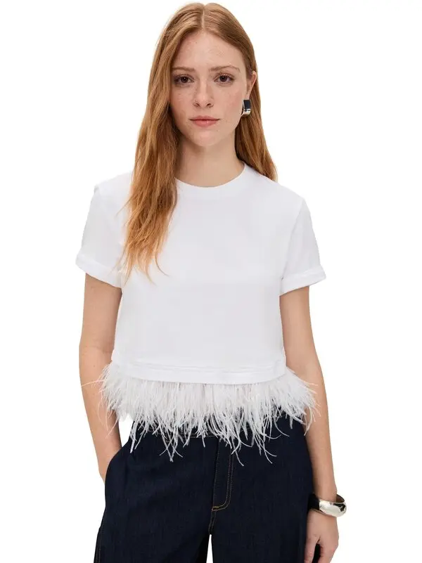Cinq À Sept Cropped Feather Tee - White
