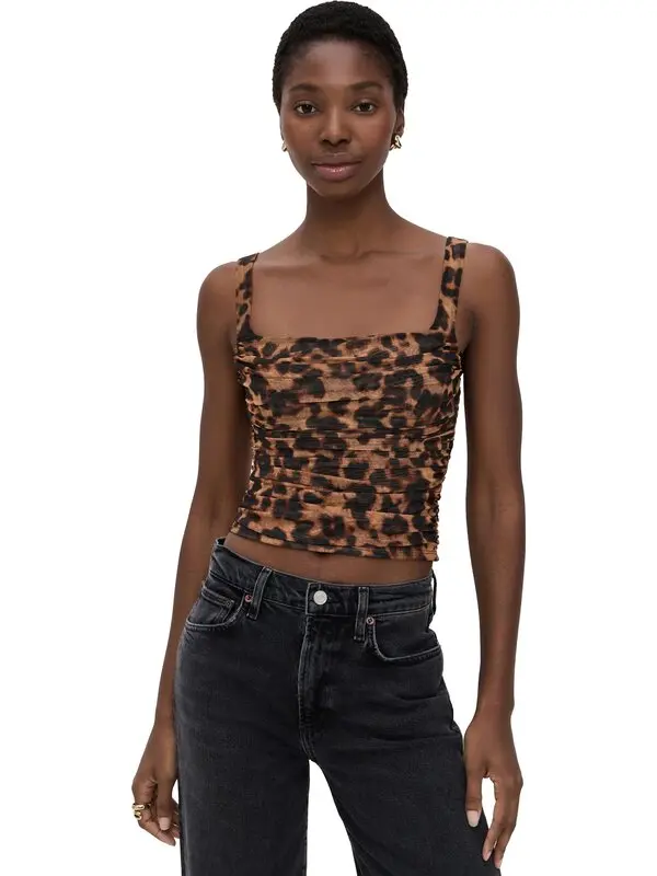 L'Agence Shirred Leopard Print Tank - Brown Amur Leopard