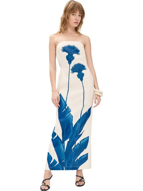 ANDRES OTALORA Costera Palm-print Linen Maxi Dress - Blue