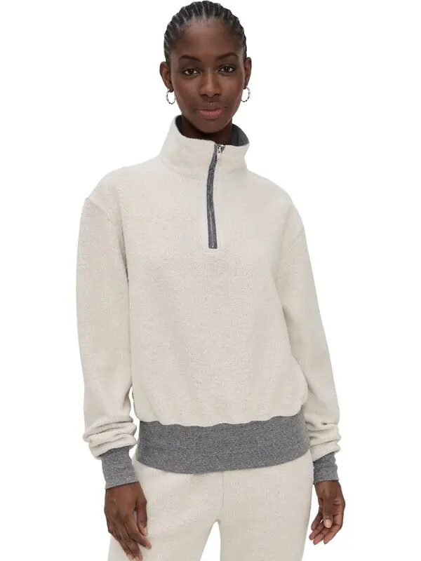 LES TIEN Bailey Banded Crop Half Zip Pullover - Athletic Grey