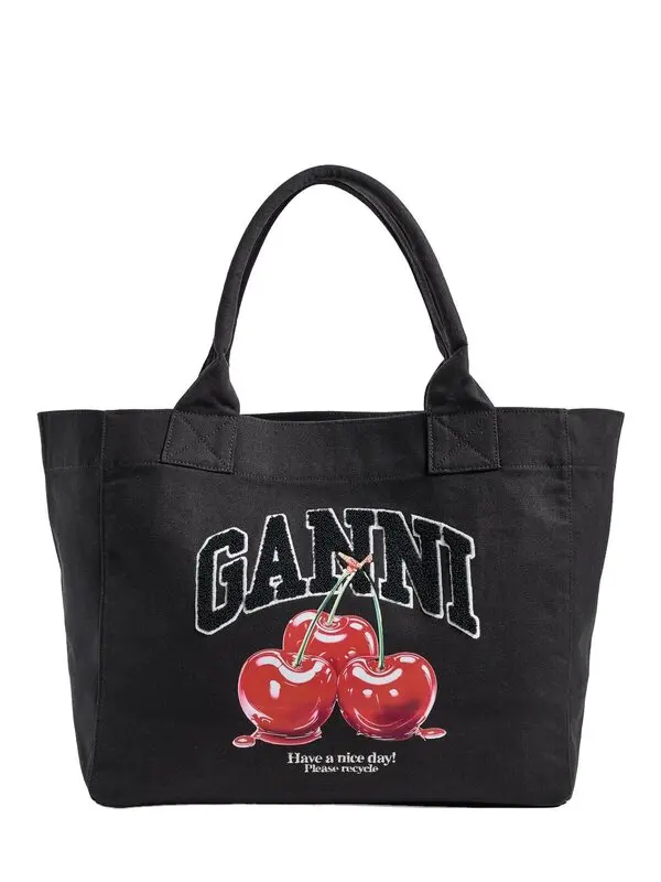 GANNI Medium Trapeze Shopper Cherry Printed Tote - Phantom