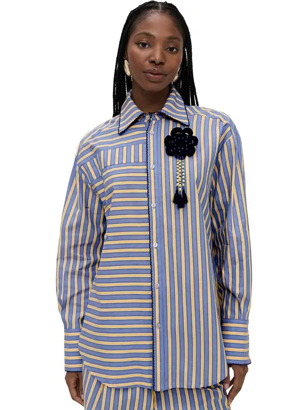 DE LORETA Oriente Blouse - Mix Blue Stripes
