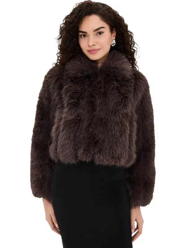 Line & Dot Jax Faux Fur Jacket - Dark Brown