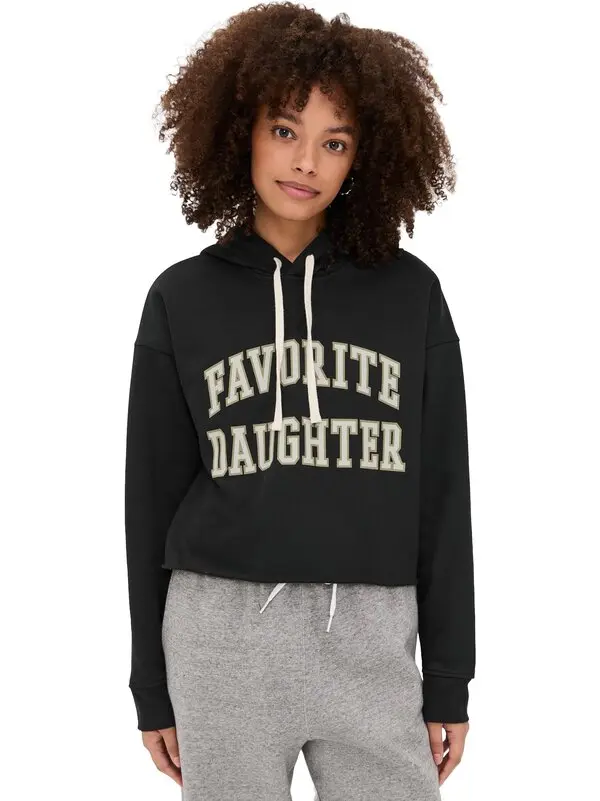 FAVORITE DAUGHTER Cropped Fleece Hoodie - Black/stone